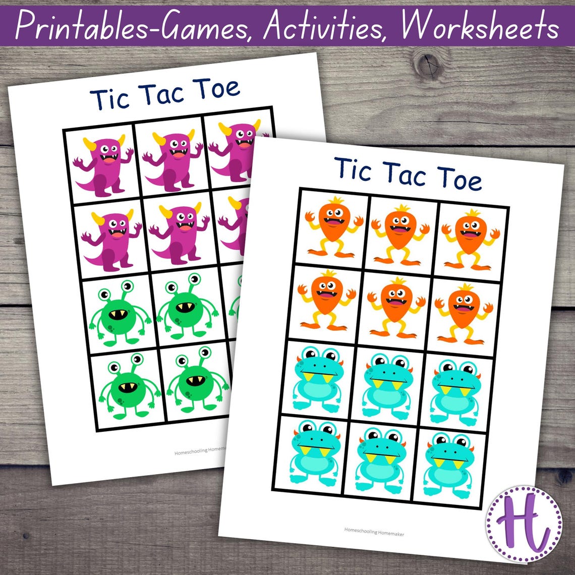 Monster Tic-tac-toe Game for Kids, Printable Game, Toddler Game ...