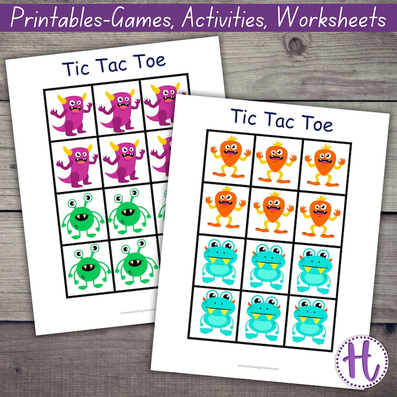 Monster Tic-tac-toe Game for Kids, Printable Game, Toddler Game ...