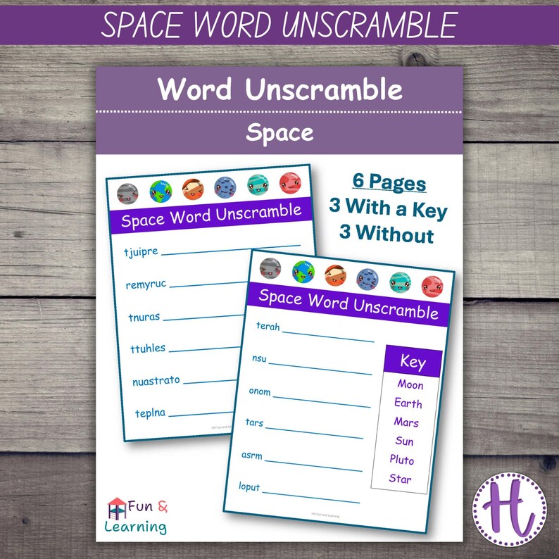 Space Word Unscramble Activity, Printable Word Scramble Worksheets for ...