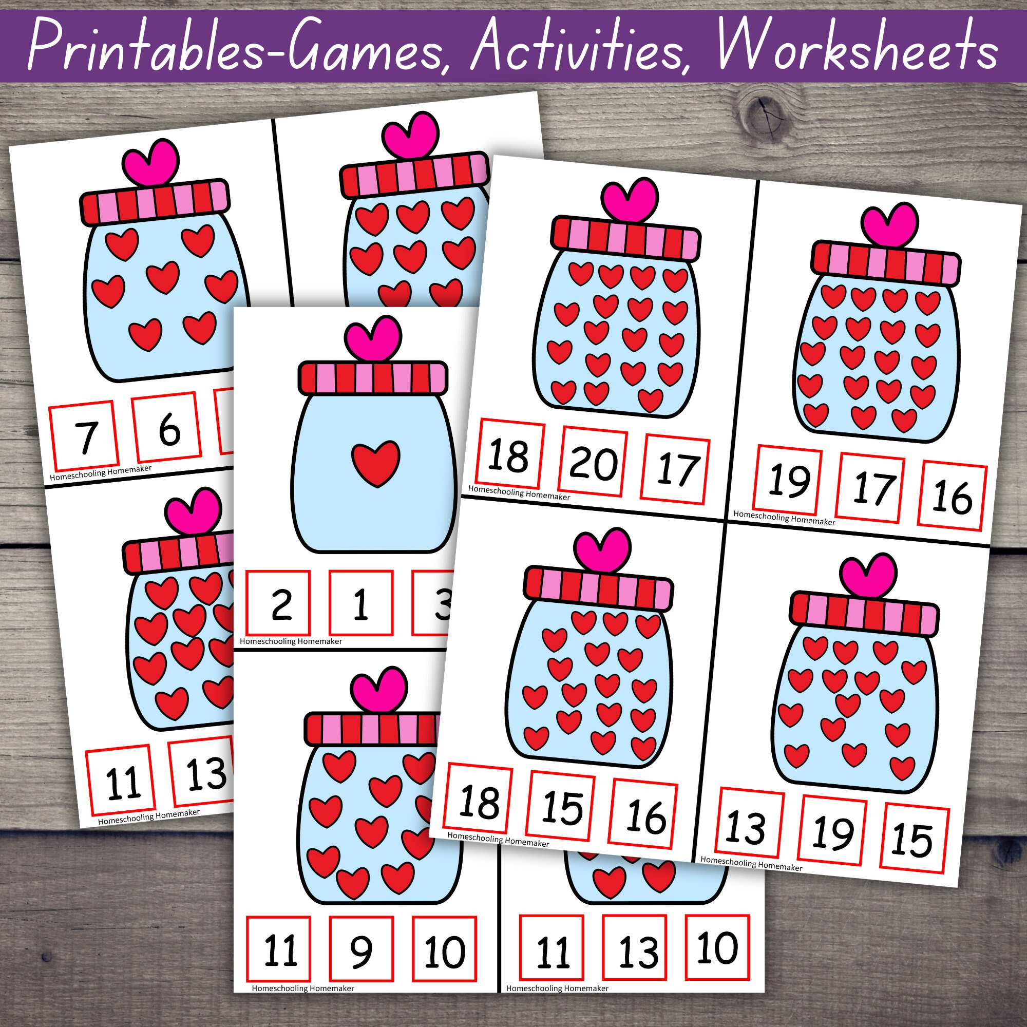 Valentine's Day Heart Counting Clip Cards: Numbers 1-20 (PDF) - Etsy
