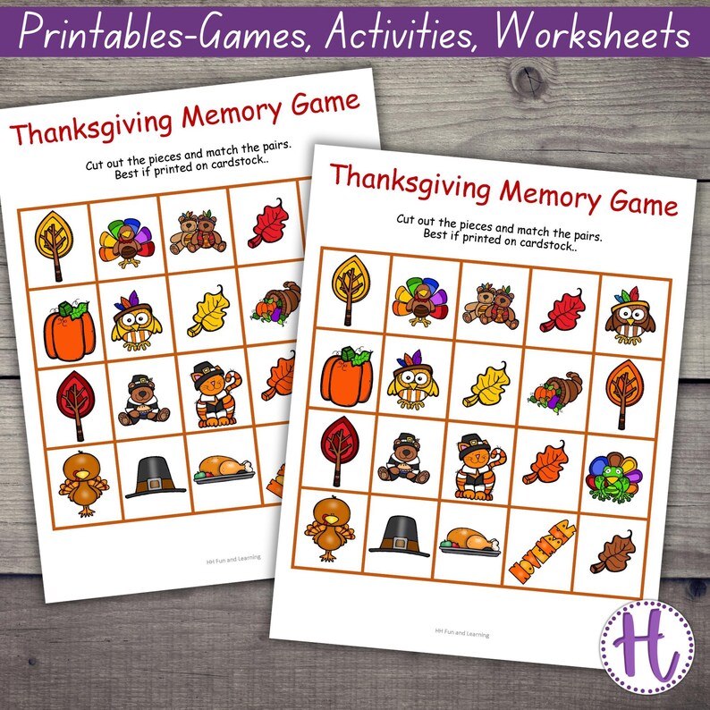 Thanksgiving Memory Game: Printable Matching Cards (PDF) - Etsy