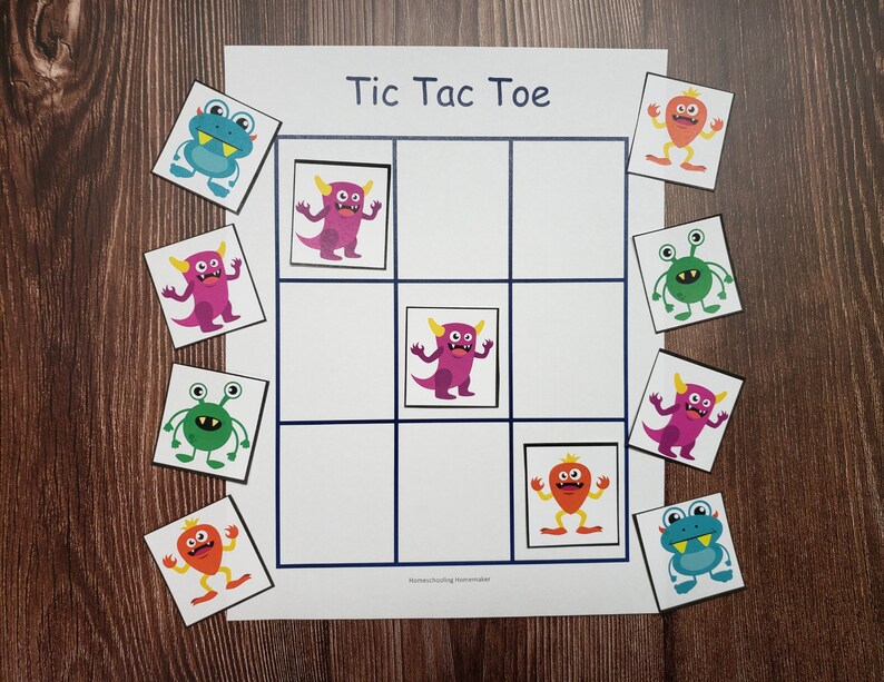 Monster Tic-tac-toe Game for Kids, Printable Game, Toddler Game ...
