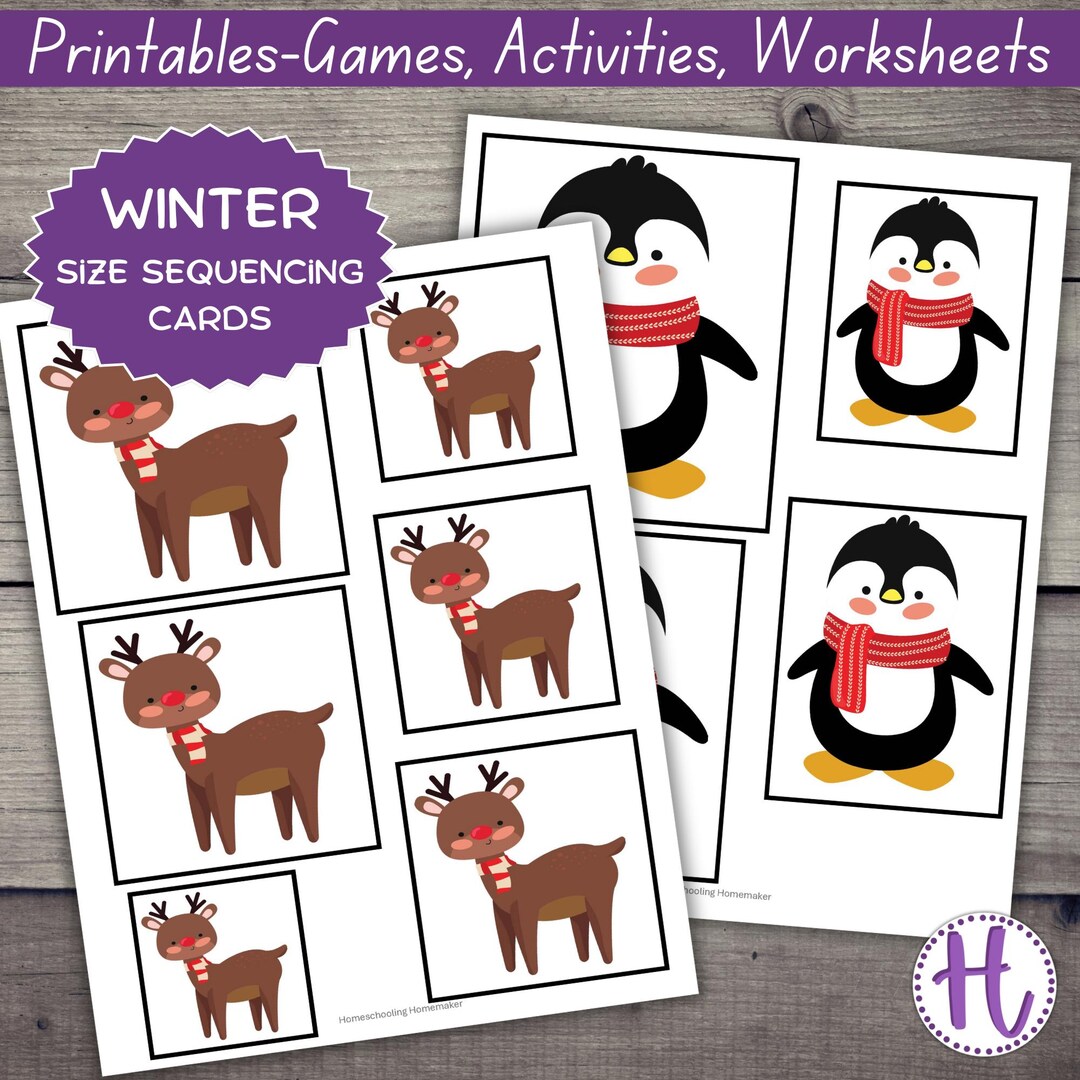 Winter Size Sequencing Cards for Toddlers, Simple Preschool Ordering ...