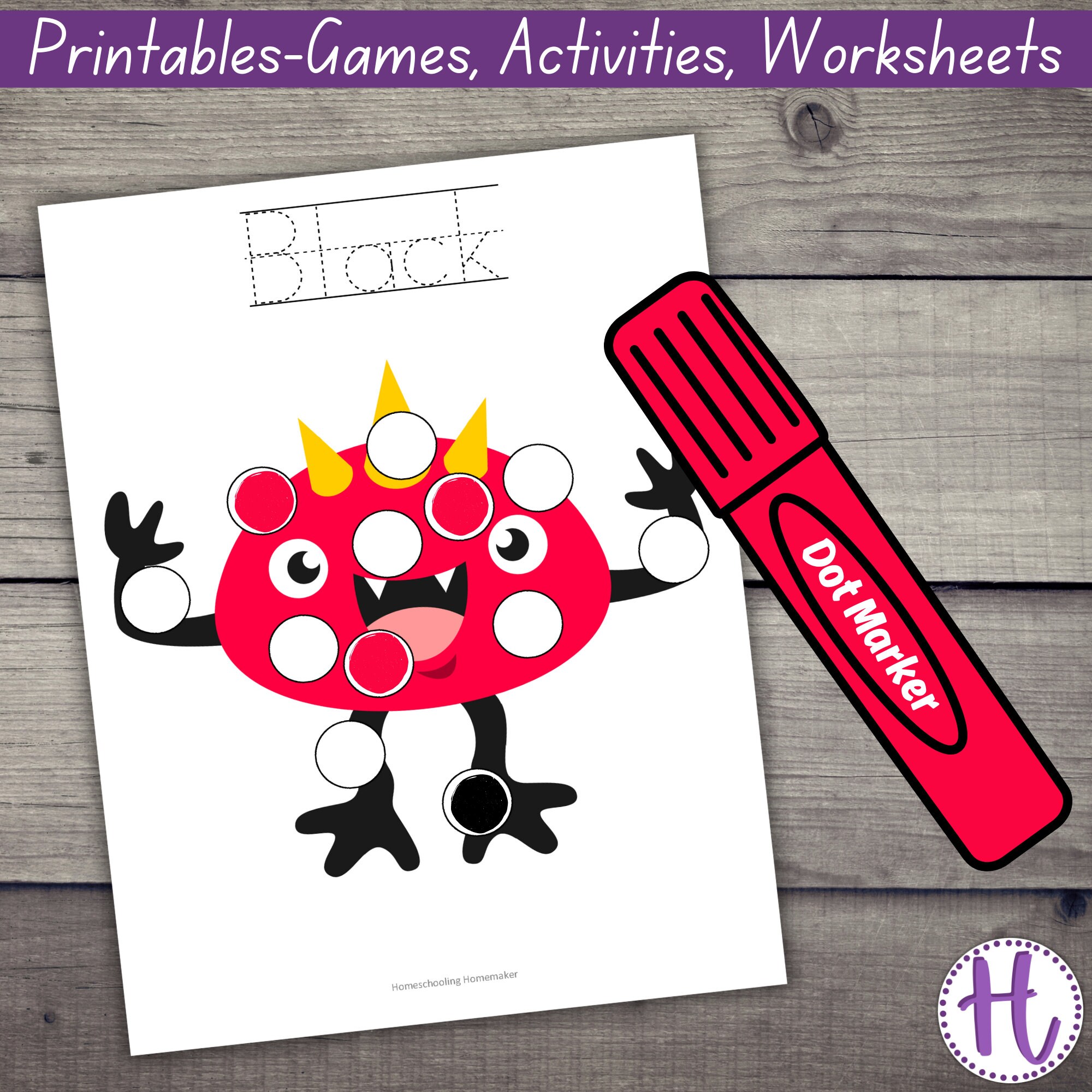 Monster Do A Dot Worksheets for Preschool, Toddler Dot Marker Sheets ...