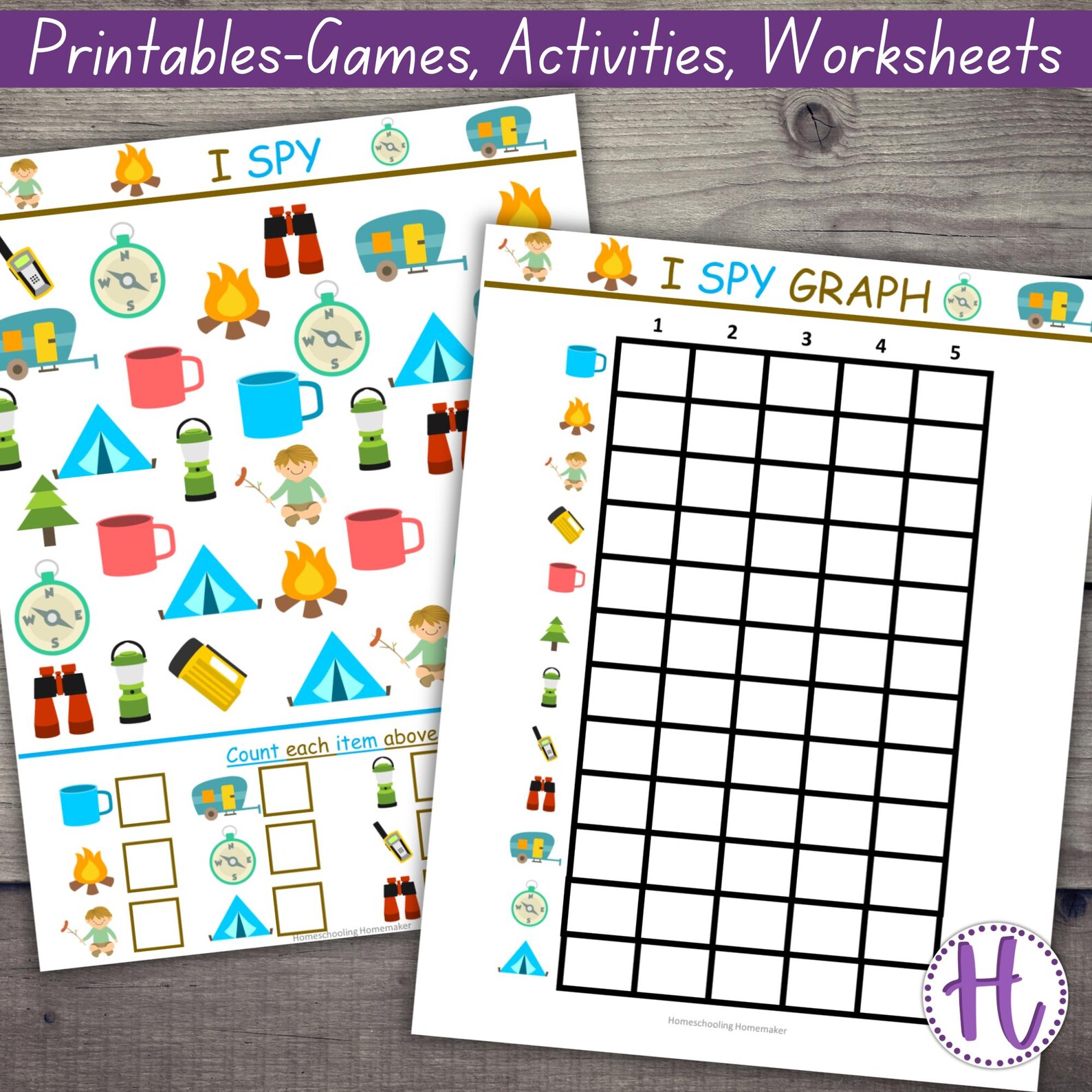 Camping I Spy for Kids With Graphing Activity, Printable I Spy, Seek ...
