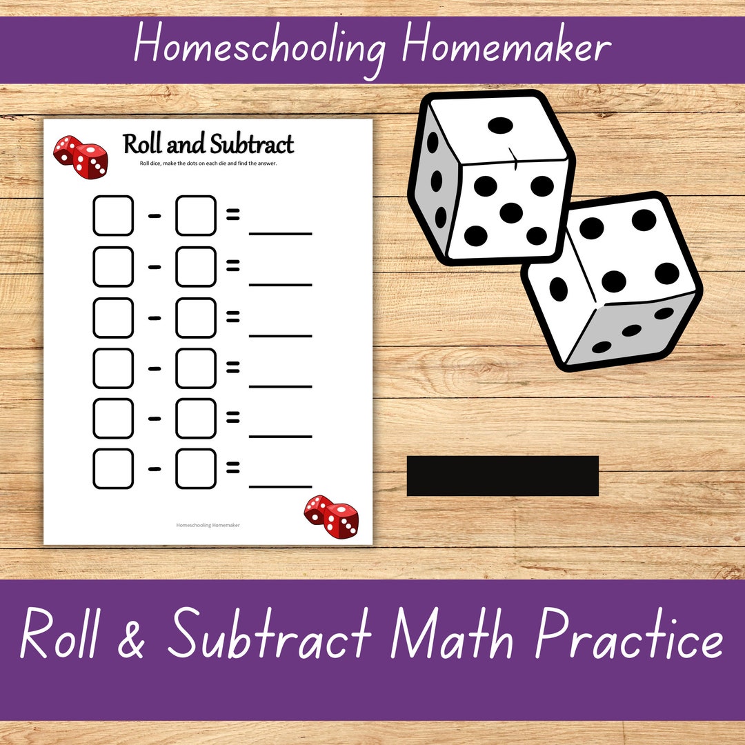 Roll and Subtract Math Practice Worksheet for Kids - Etsy