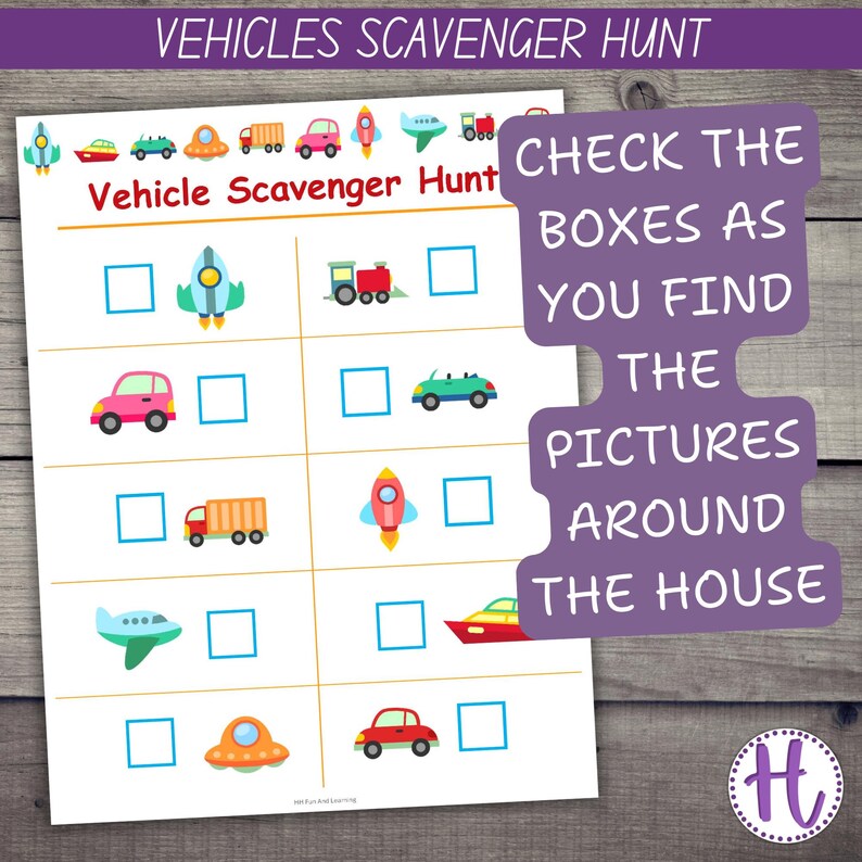 Vehicle Scavenger Hunt: Kids Printable Game (PDF) - Etsy