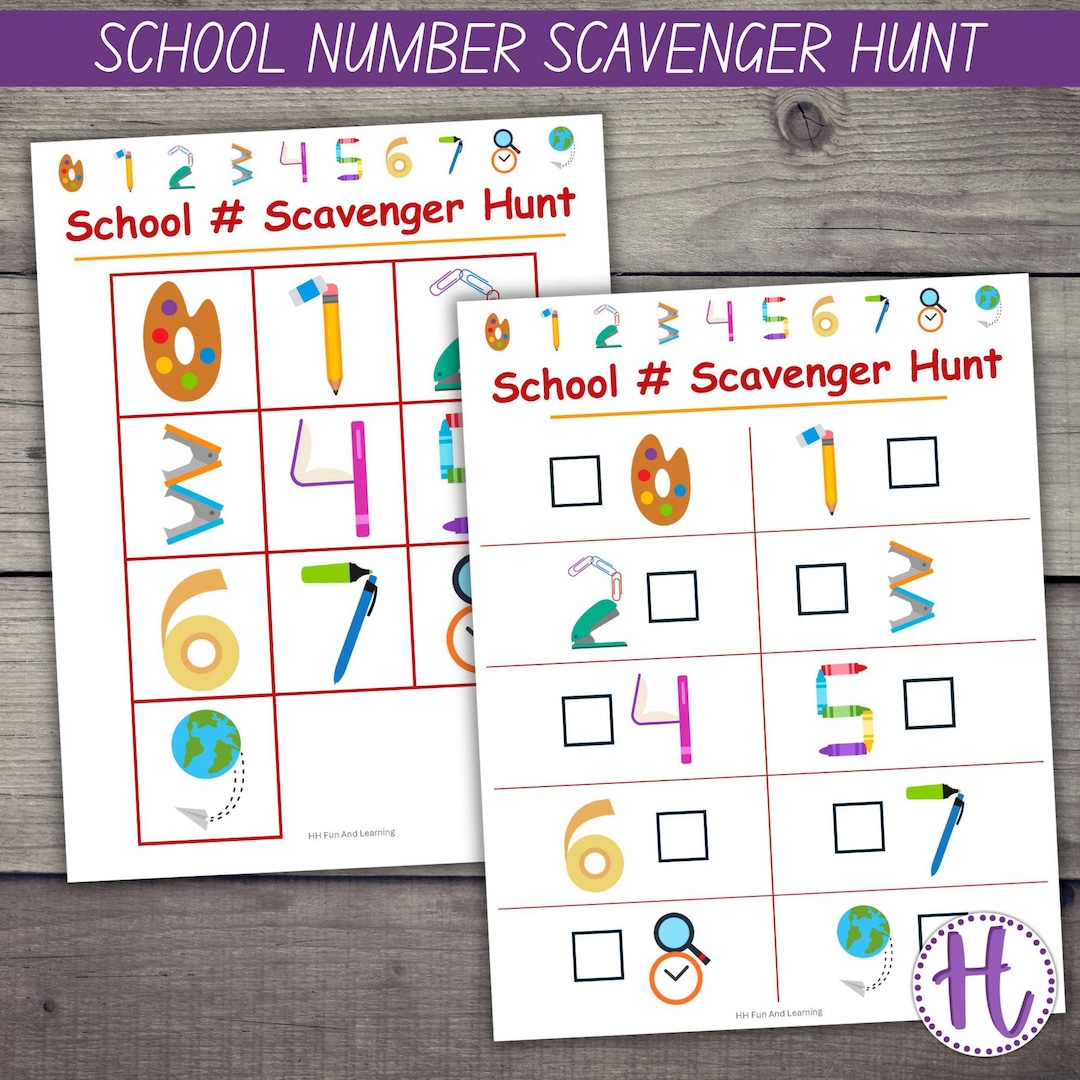 School Number Scavenger Hunt: Printable Game for Kids (PDF) - Etsy