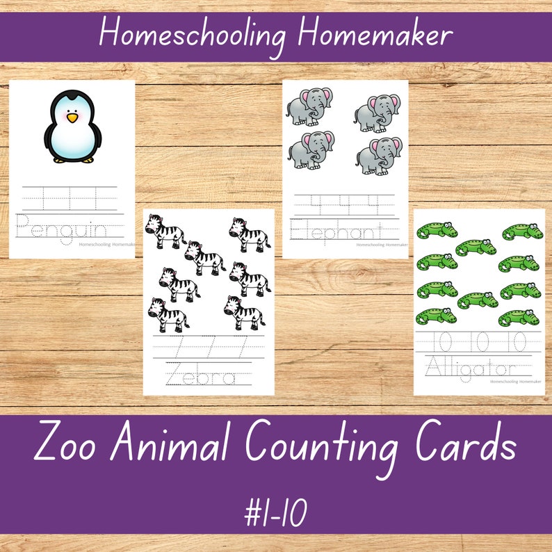 Zoo Animal Counting Practice Cards 1-10 for Kids, Kindergarten, Pre ...