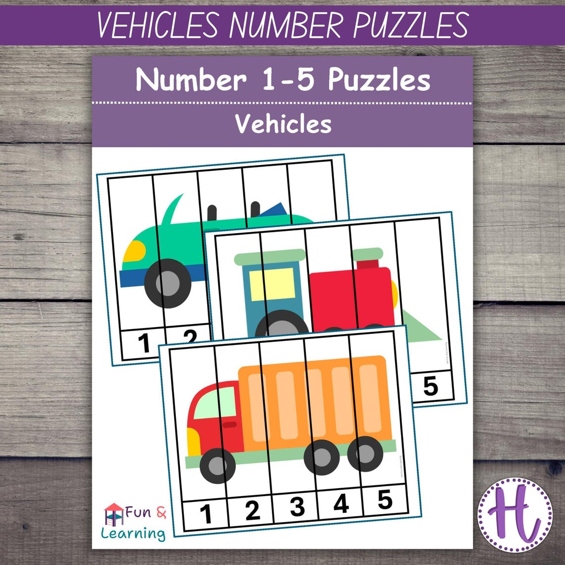 Vehicle Number Puzzles 1-5: Preschool Printable Activity (PDF) - Etsy