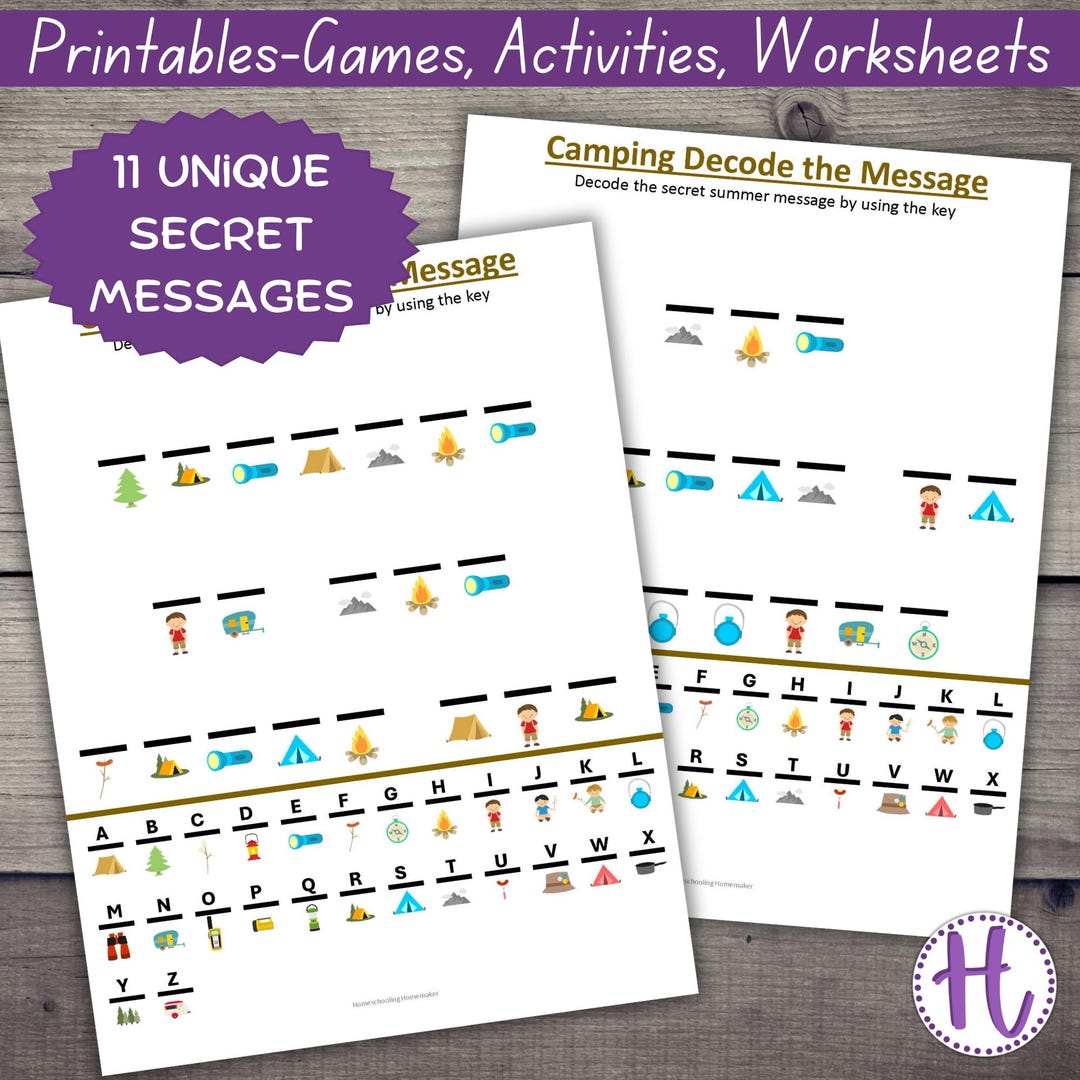 Camping Decode Secret Message Pages for Kids, Camping Activity for Kids ...