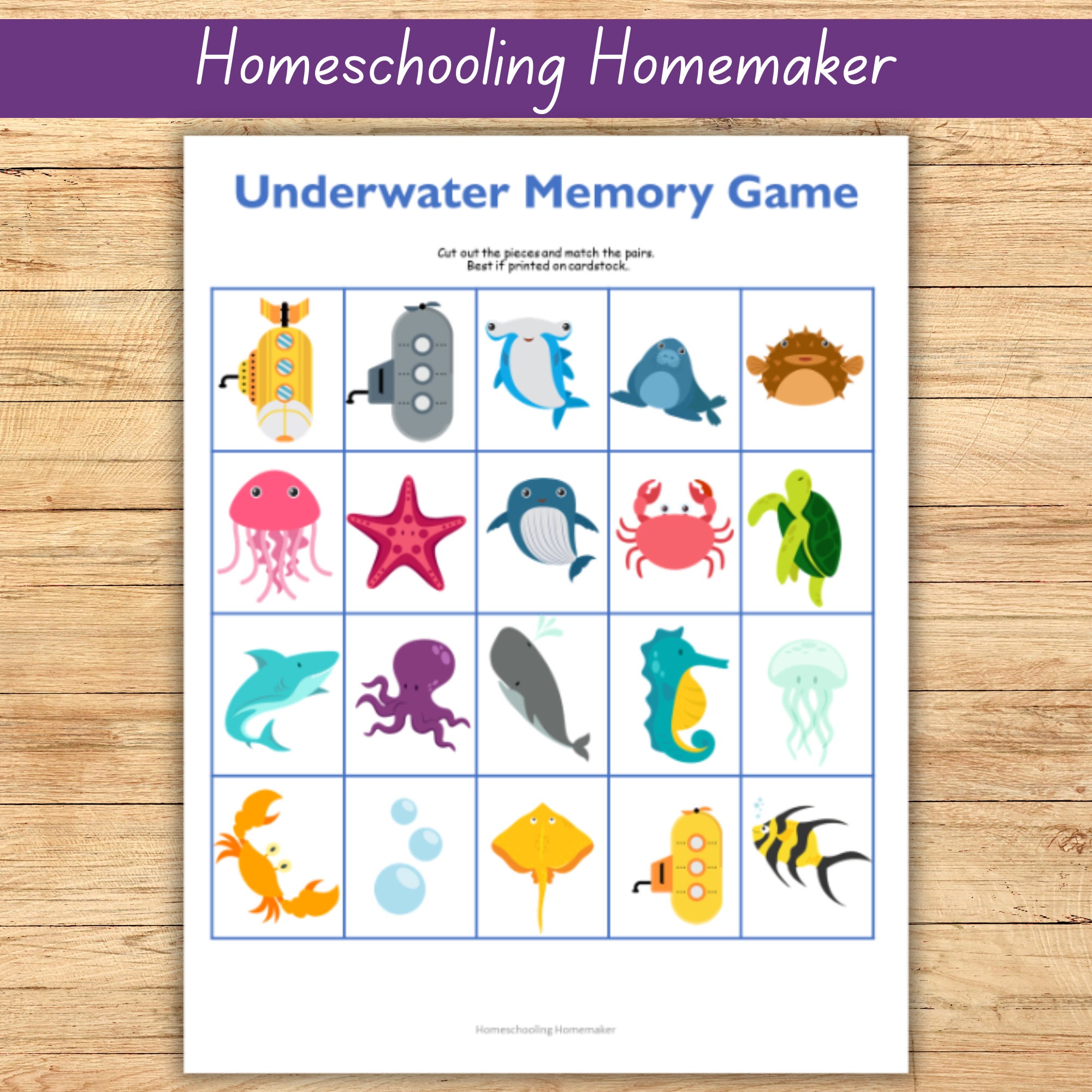 Ocean Memory Game for Kids in Kindergarten, Preschool, Elementary ...