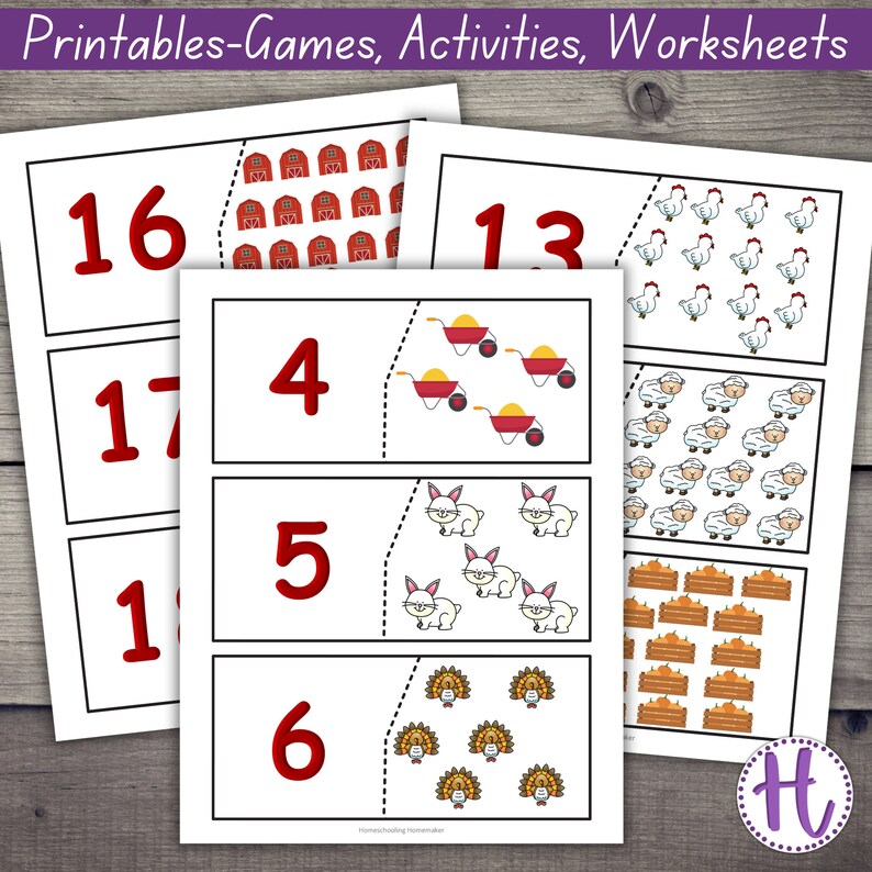 Farm Counting Card Matching Game: Preschool Math (digital Download) - Etsy