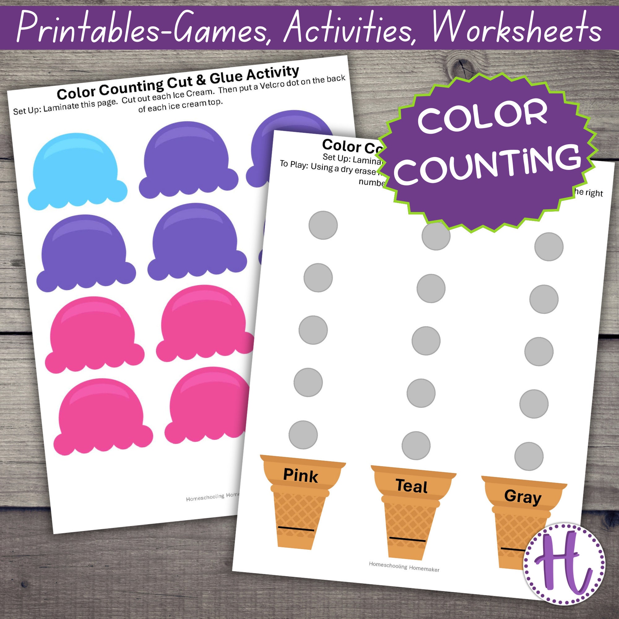 Ice Cream Color Counting for Preschool, Simple Cut and Glue Activity ...