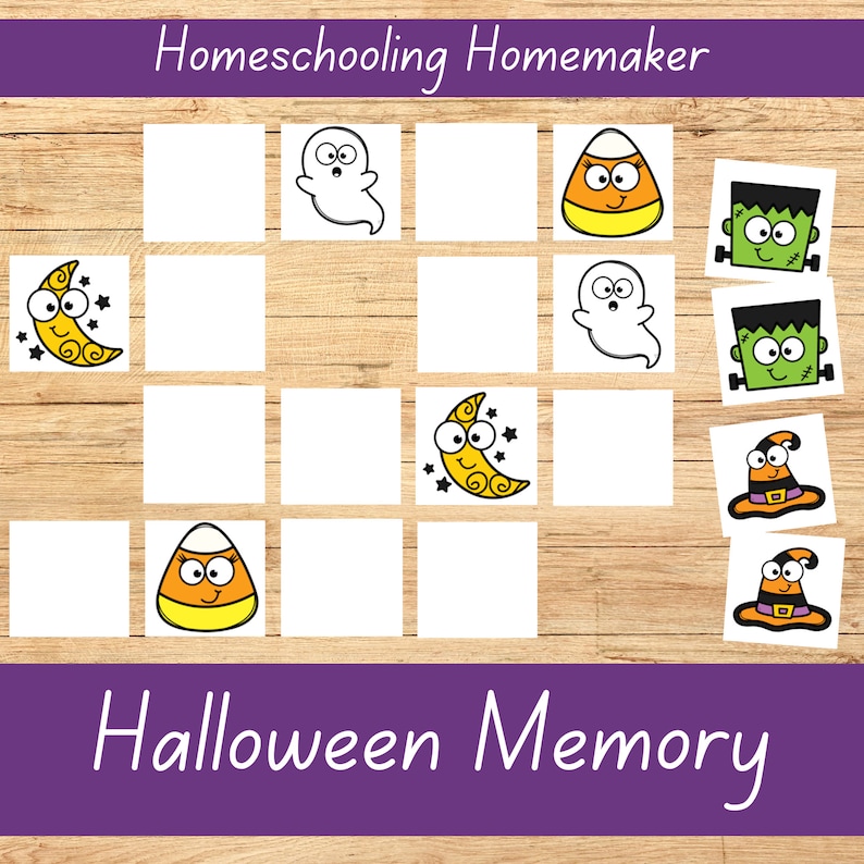 Halloween Memory Game for Kids, Preschool, Kindergarten, Elementary ...