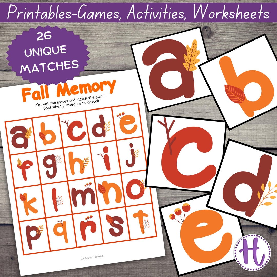 Fall Lowercase Alphabet Memory Game for Kids, Letter Learning Game for ...