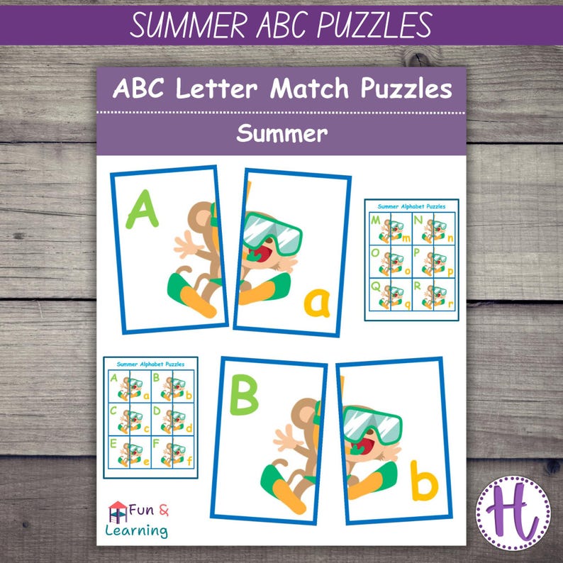 Summer ABC Letter Match Puzzles, Alphabet Puzzles for Kids, Printable ...