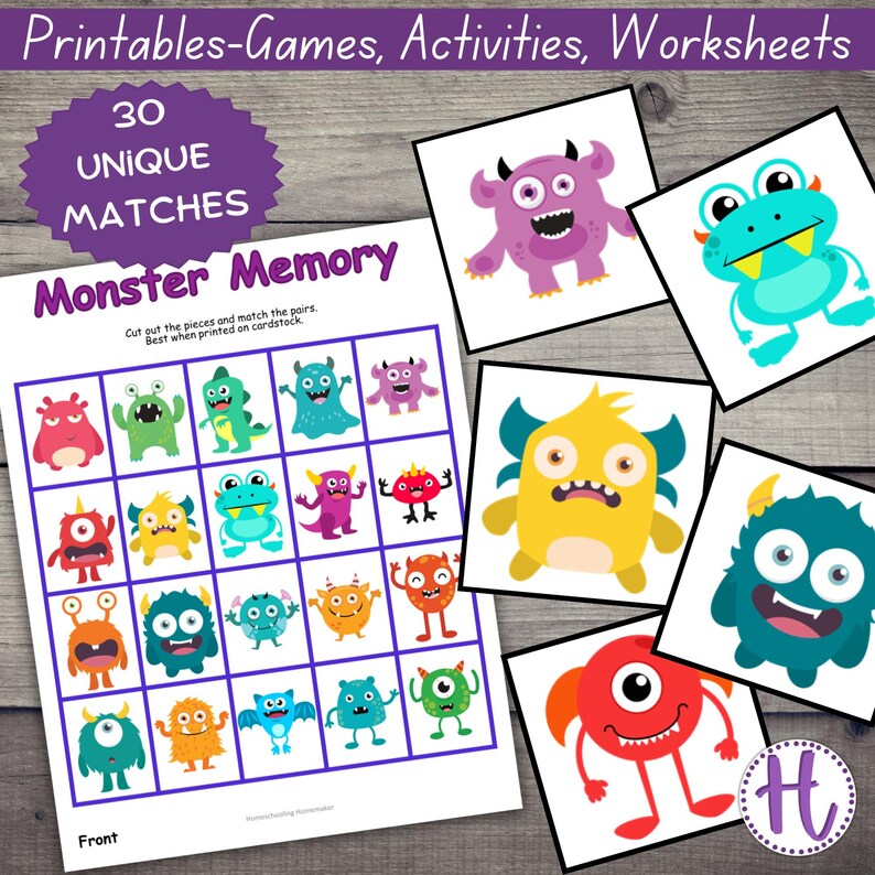 Monster Memory Game for Kids, Preschool Activity, Monster Game ...