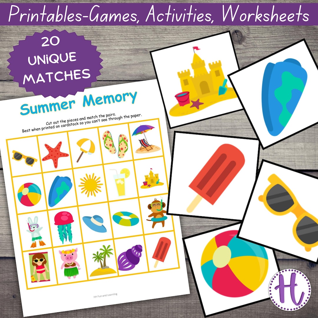 Summer Memory Matching Game: Printable Activity for Kids (PDF) - Etsy