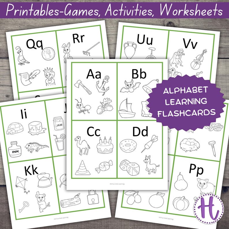 Alphabet Flashcards for Kindergarten, Preschool Letter Sound Coloring ...