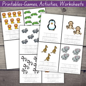 Zoo Animal Counting Practice Cards 1-10 for Kids, Kindergarten, Pre ...
