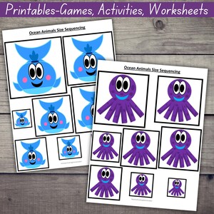 Ocean Animal Size Sequencing Cards for Toddlers, Preschool, Sort Cards ...