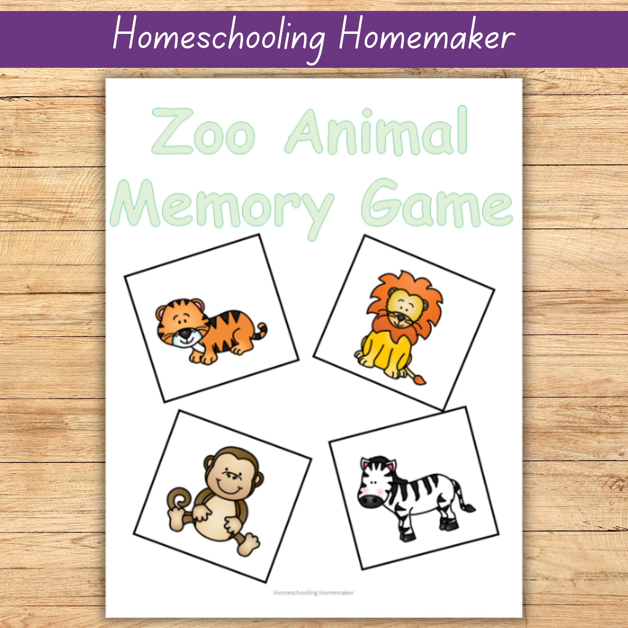 Zoo Animal Memory Game for Kids, Kindergarten, Preschool, Elementary ...