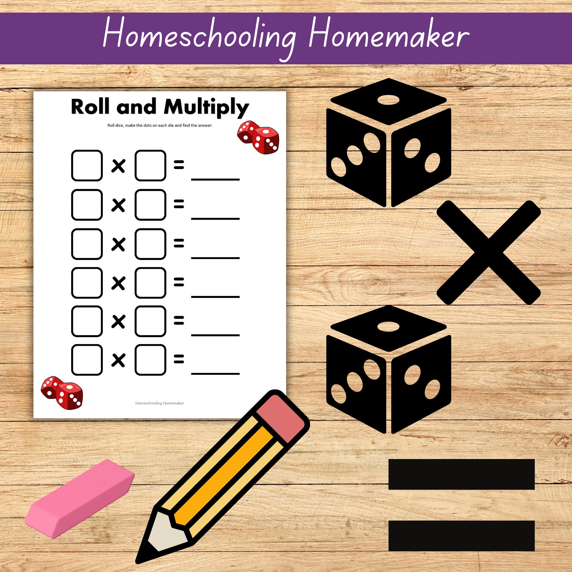 Roll and Multiply Math Practice Worksheet for Kids, Kindergarten ...