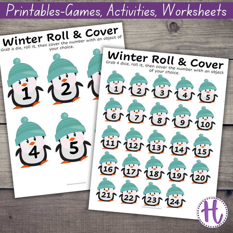 Winter Penguin Roll and Cover Math Game for Toddlers and Preschoolers ...