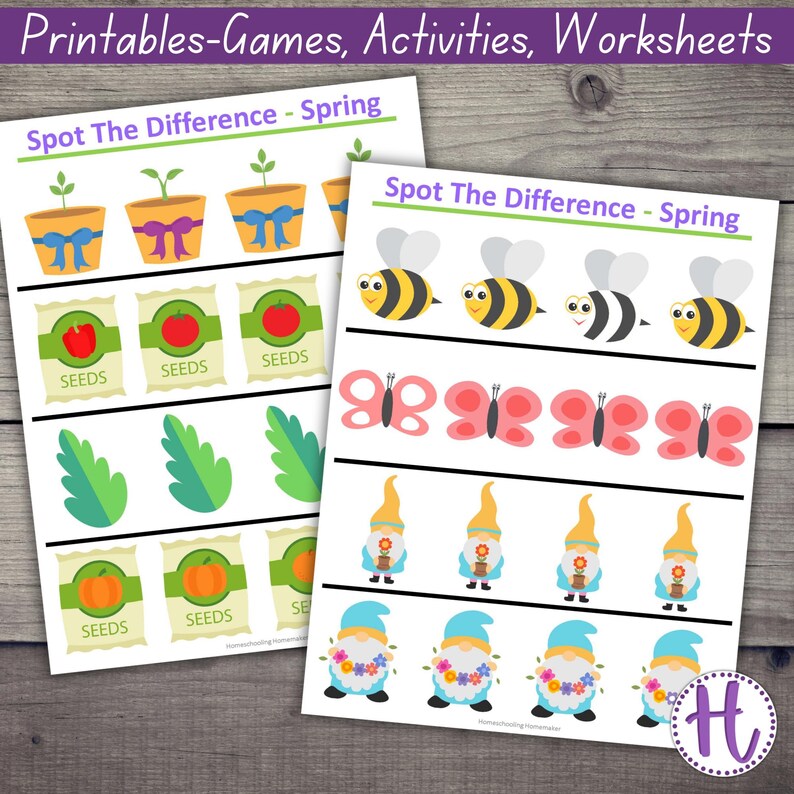Spring Spot the Difference Worksheet: Preschool Printable (PDF) - Etsy