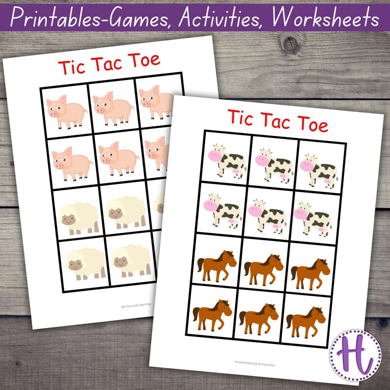 Farm Animals Tic Tac Toe Game: Printable Kids Learning Activity (PDF ...