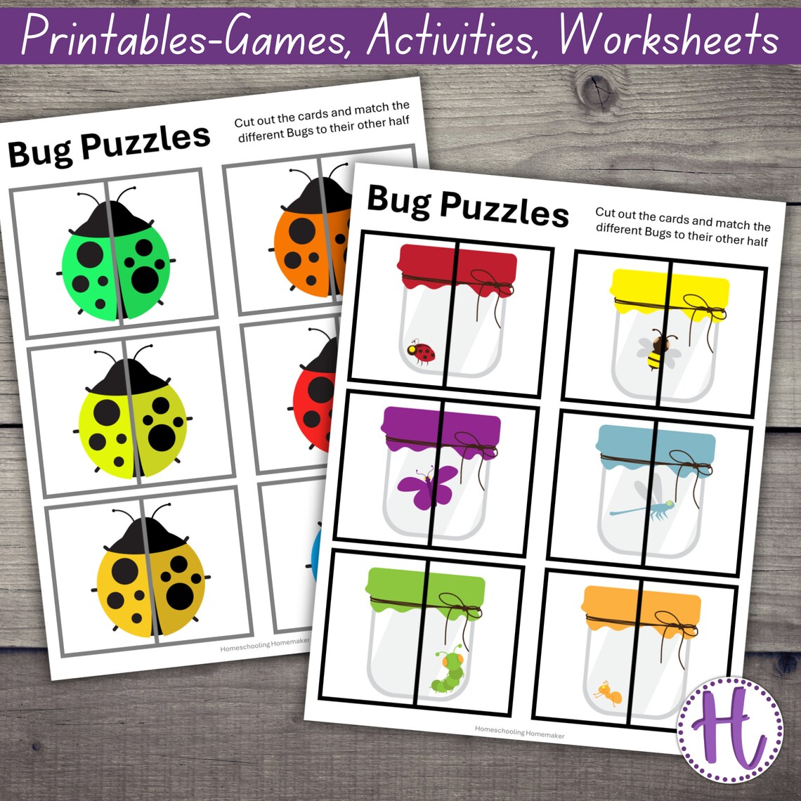 Bug Matching Puzzles for Kids, Match the Other Half Bug Game, Preschool ...