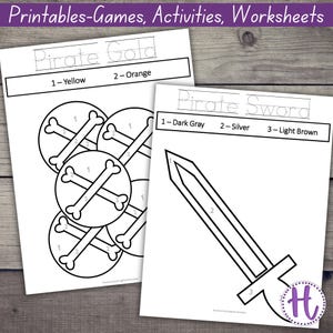 Pirate Theme Color by Number Worksheets With Letter Tracing for Kids in ...