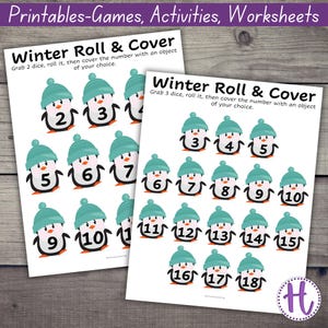 Winter Penguin Roll and Cover Math Game Preschool, Dice Game for Kids ...