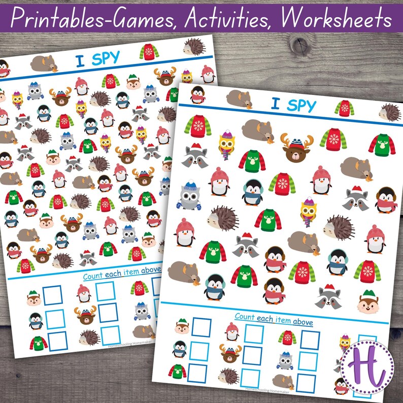 Winter I Spy Worksheets With Graphing, Preschool Counting Activity ...