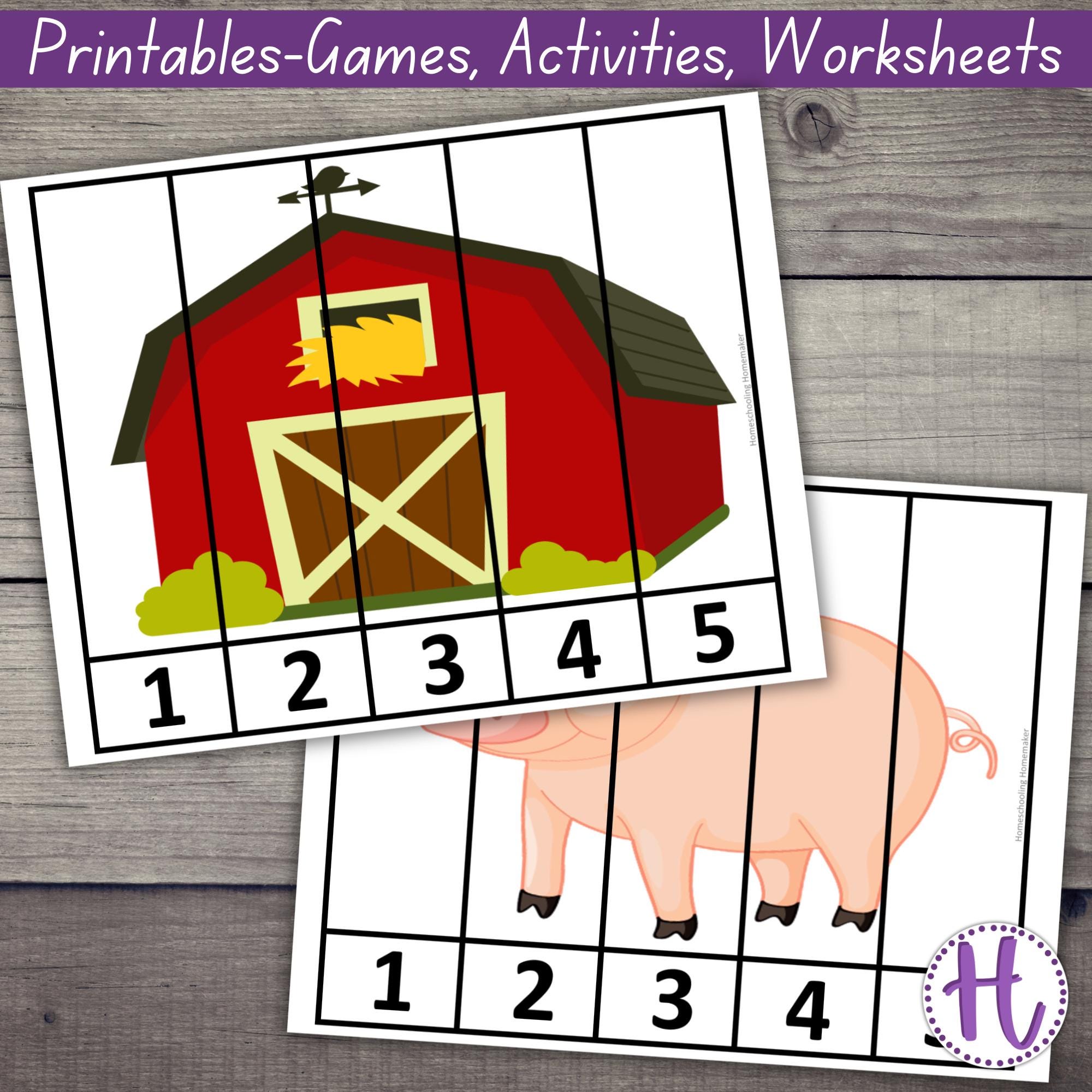 Farm Puzzles With Numbers 1-5 for Preschool, Counting Activity, Simple ...
