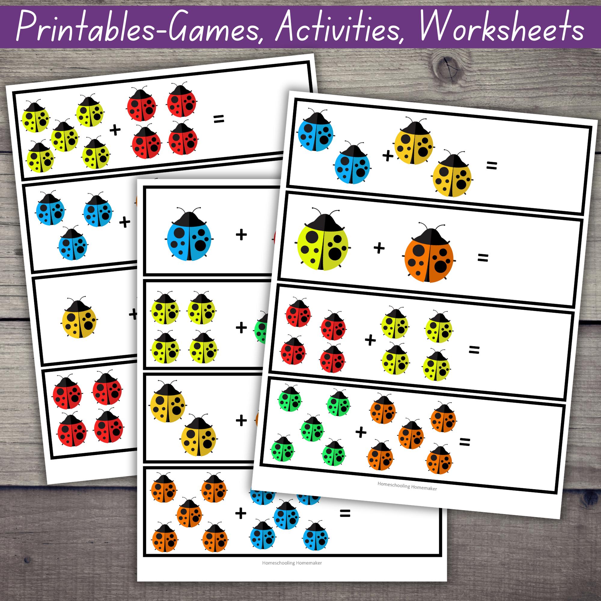 Bug Addition Worksheet Number 1 to 10, Preschool Math, Kindergarten ...