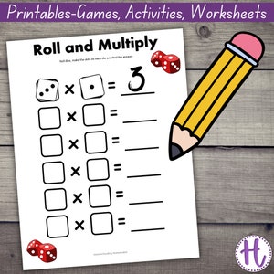 Roll and Multiply Math Practice Worksheet for Kids, Kindergarten ...