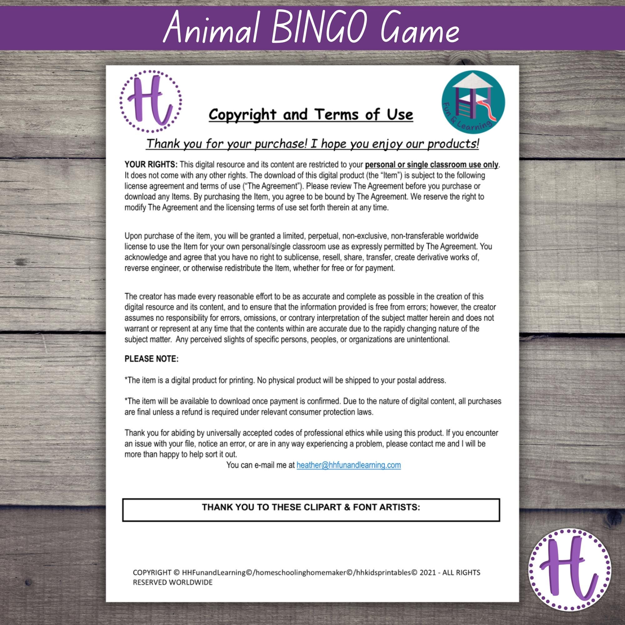 Animal Bingo Game: Fun Classroom Printable (PDF) - Etsy