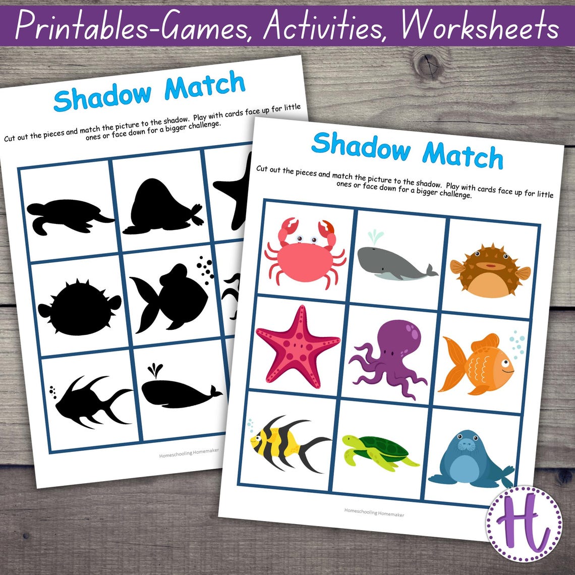 Ocean Shadow Matching Cards for Preschool, Simple Toddler Matching Game ...