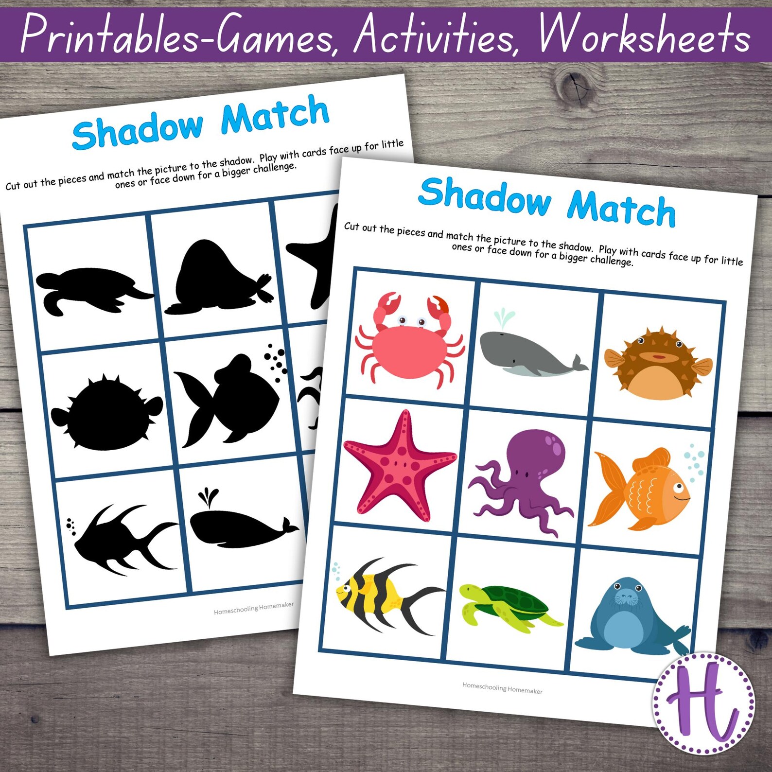Ocean Shadow Matching Cards for Preschool, Simple Toddler Matching Game ...