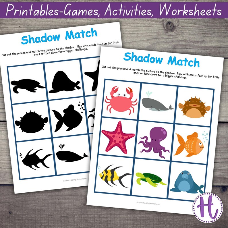 Ocean Shadow Matching Cards for Preschool, Simple Toddler Matching Game ...