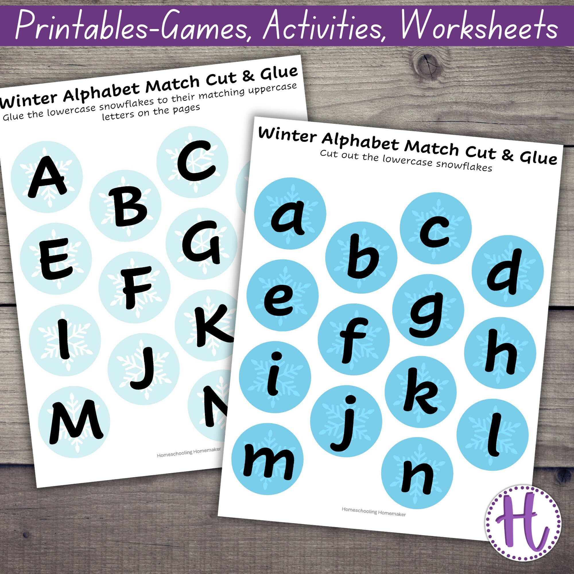 Winter Alphabet Letter Match, Cut and Glue Activity for Preschool, ABC ...