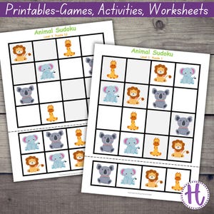 Animal Sudoku Game for Kids: Printable Logic Puzzle (PDF) - Etsy