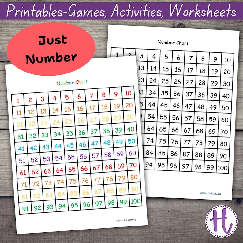 1-100 Number Chart for Kids, Math Learning Worksheet, Number Reference ...