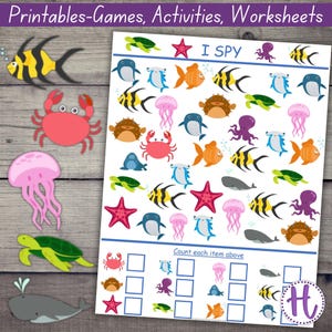 Ocean I Spy With Graphing Worksheets for Kids, Preschool Counting Pages ...