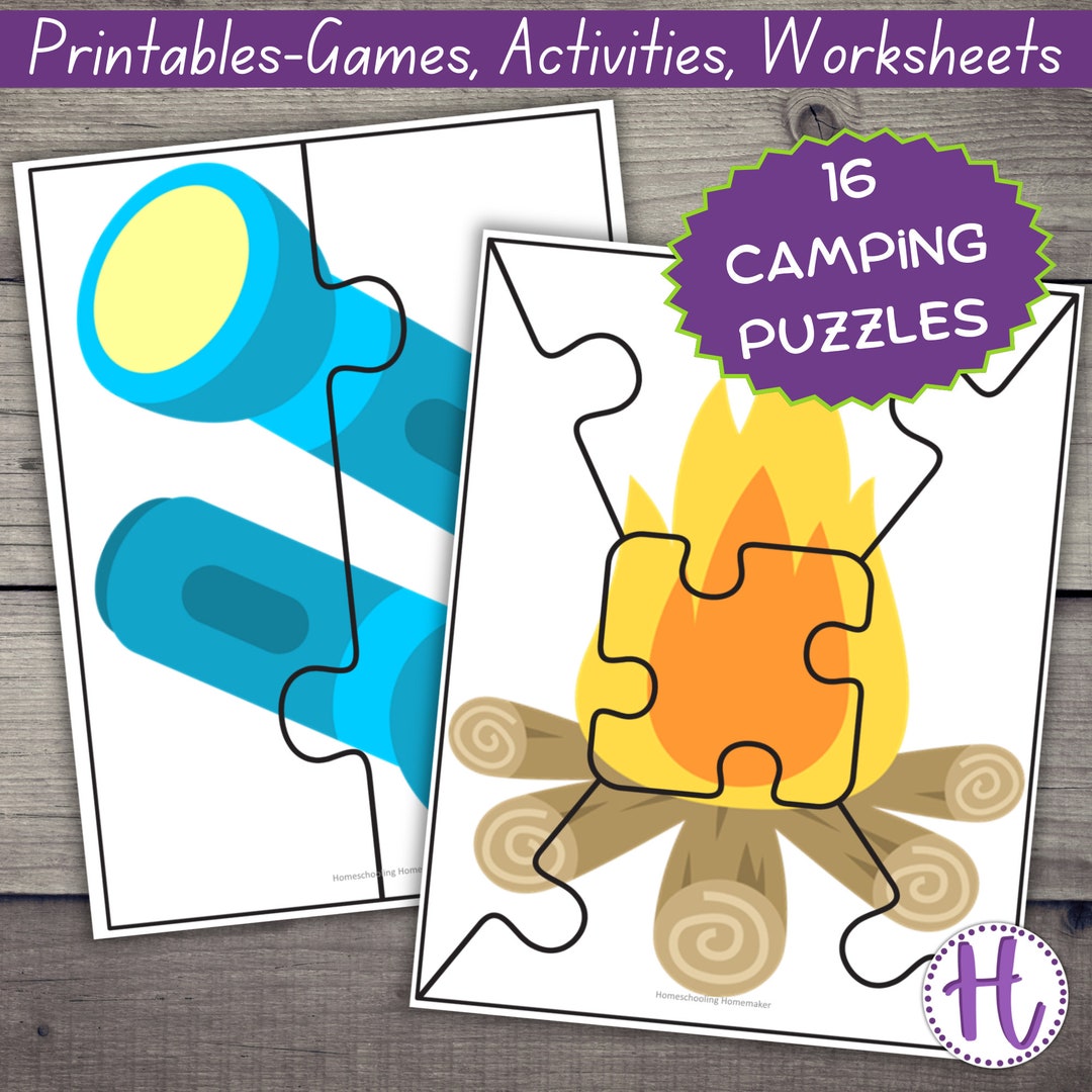 Printable Camping Puzzles With Camp Word Tracing, Camp Copywork, Cut ...