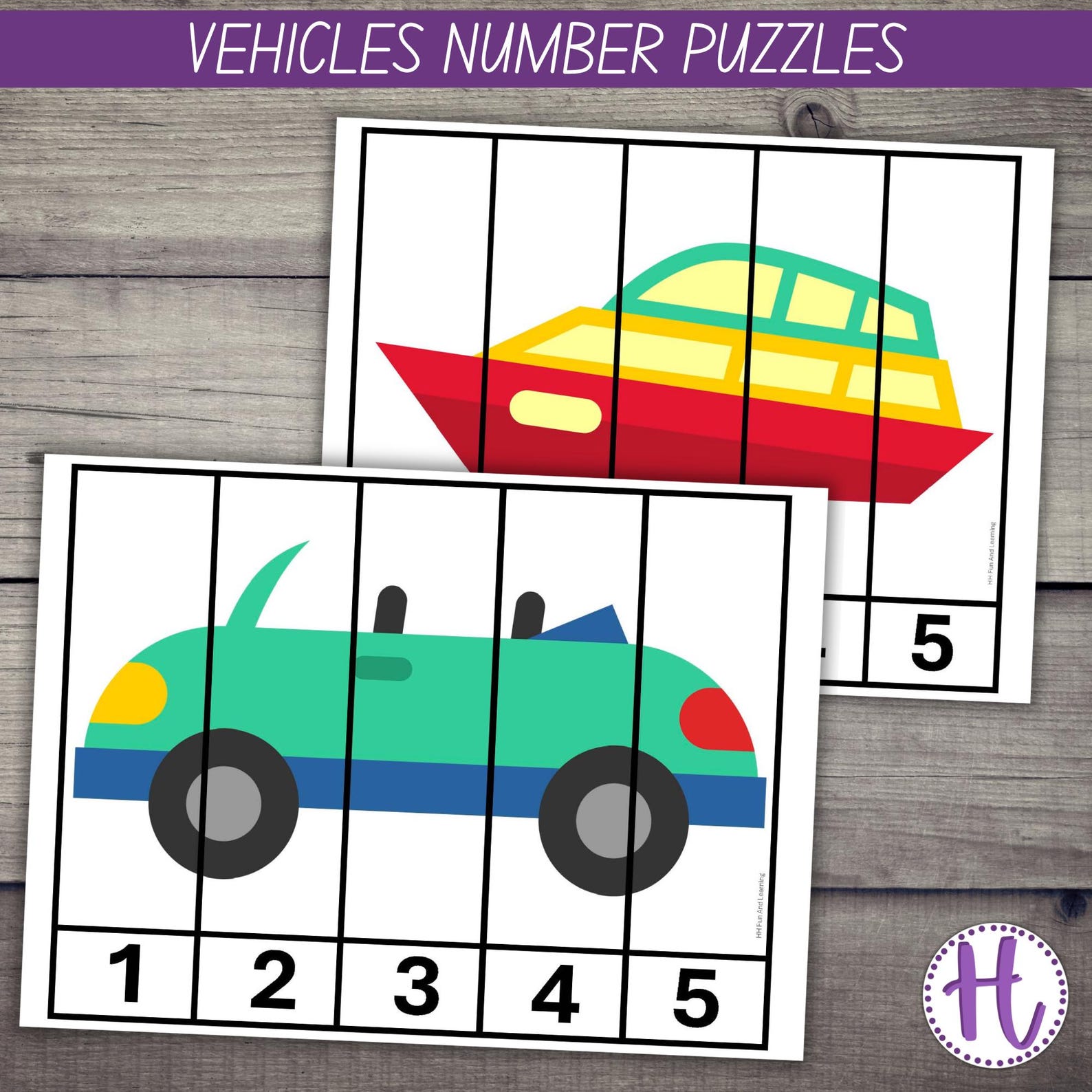 Vehicle Number Puzzles 1-5: Preschool Printable Activity (PDF) - Etsy