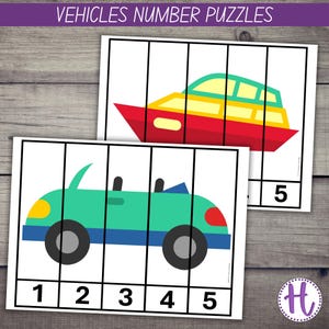 Vehicle Number Puzzles 1-5, Preschool Activity, Printable Puzzles for ...
