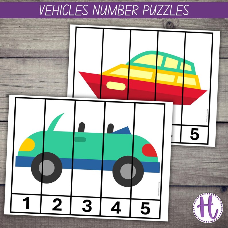 Vehicle Number Puzzles 1-5: Preschool Printable Activity (PDF) - Etsy